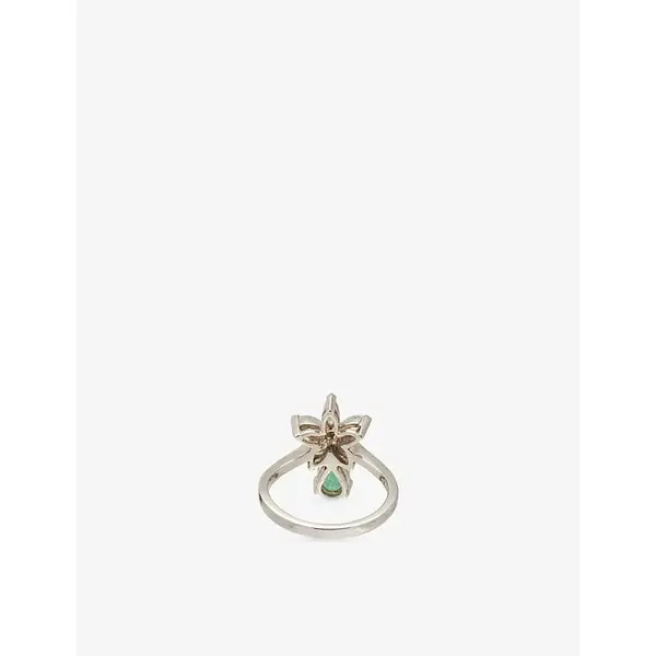 FORAGE & FIND Vintage 18ct White Gold Emerald And Diamond Flower Ring