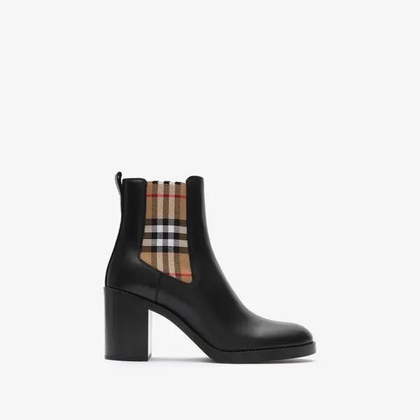 Burberry Leather Hampstead Heel Boots - Black