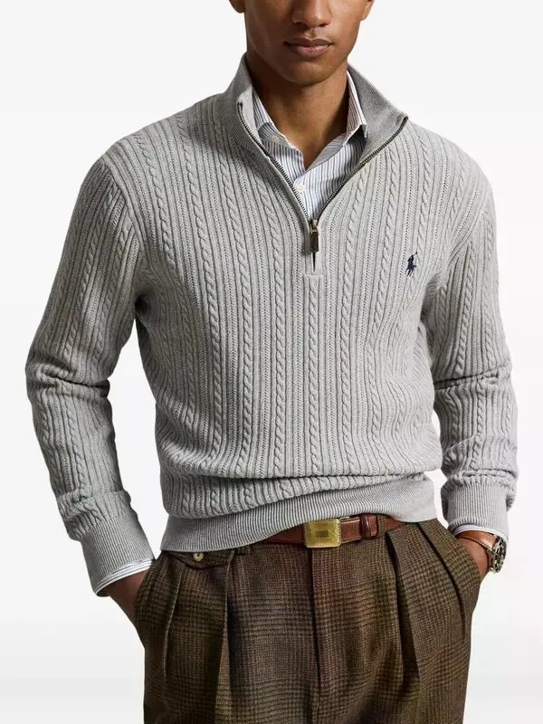Polo Ralph Lauren Cotton Cable Knit Quarter-zip Sweater - Grey