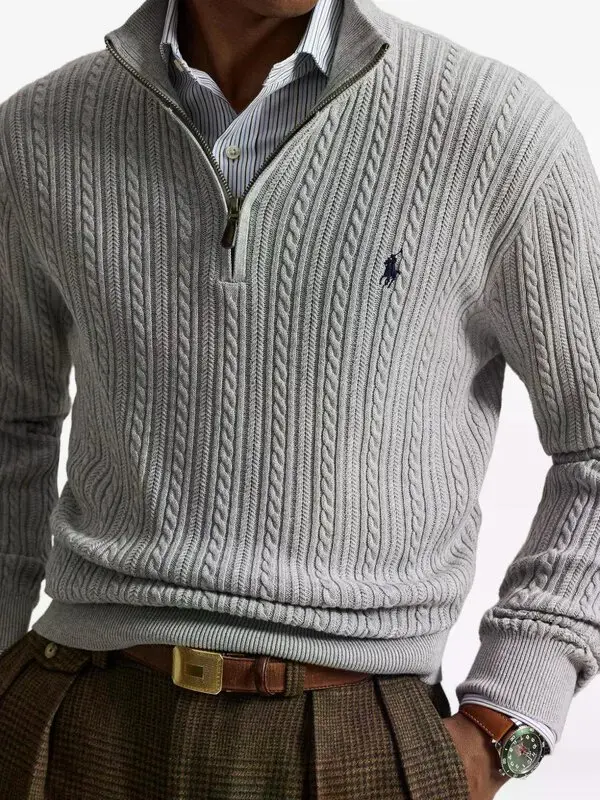 Polo Ralph Lauren Cotton Cable Knit Quarter-zip Sweater - Grey