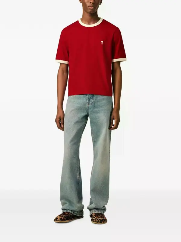 AMI Paris Contrasted Cotton T-shirt With De Coeur - Red