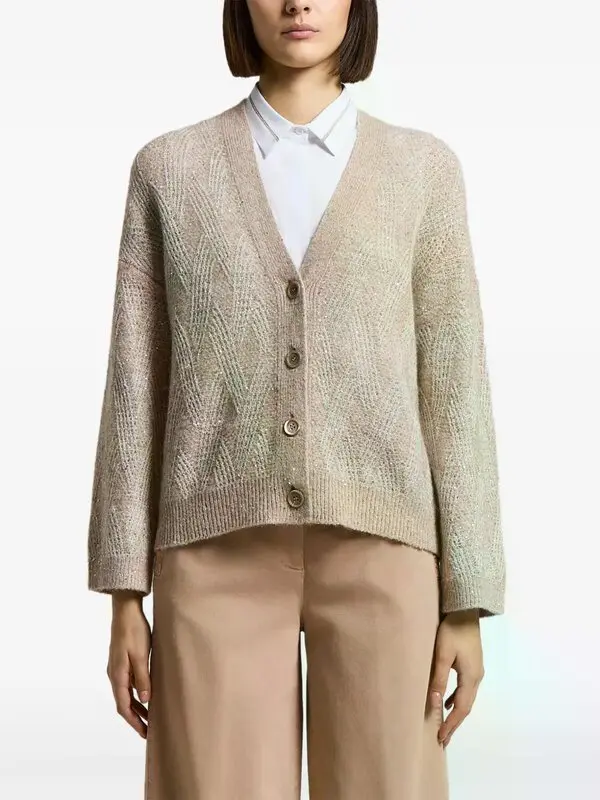 Peserico Sequin-embellished Cable-knit Cardigan - Neutrals