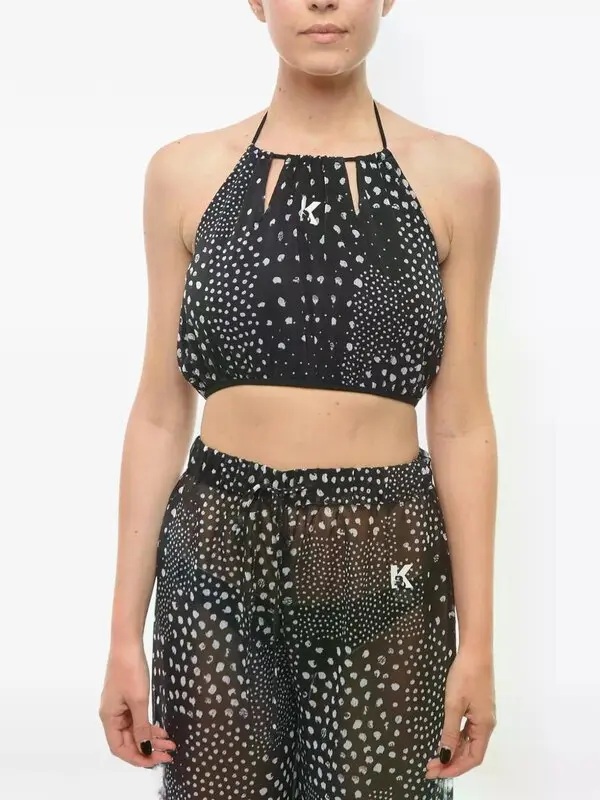 Karl Lagerfeld Logo-print Halterneck Top - Black