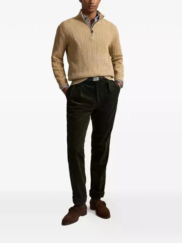 Polo Ralph Lauren Beige Cotton Cable Knit Quarter-zip Sweater