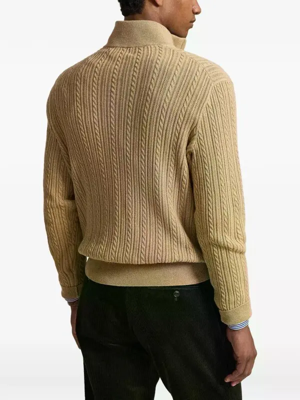 Polo Ralph Lauren Beige Cotton Cable Knit Quarter-zip Sweater