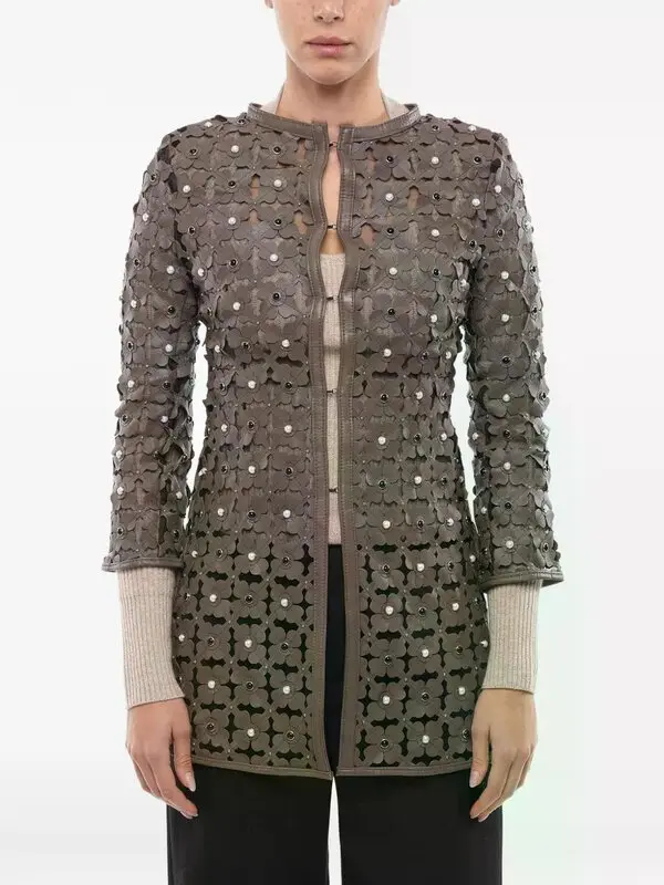 CABAN ROMANTIC Flower-appliqué Lbrown Eather Coat - Brown