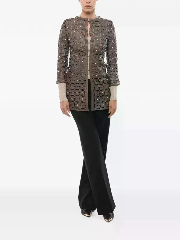 CABAN ROMANTIC Flower-appliqué Lbrown Eather Coat