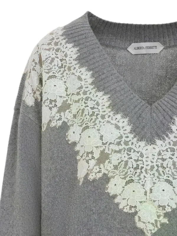 Alberta Ferretti Lace-trim V-neck Sweater