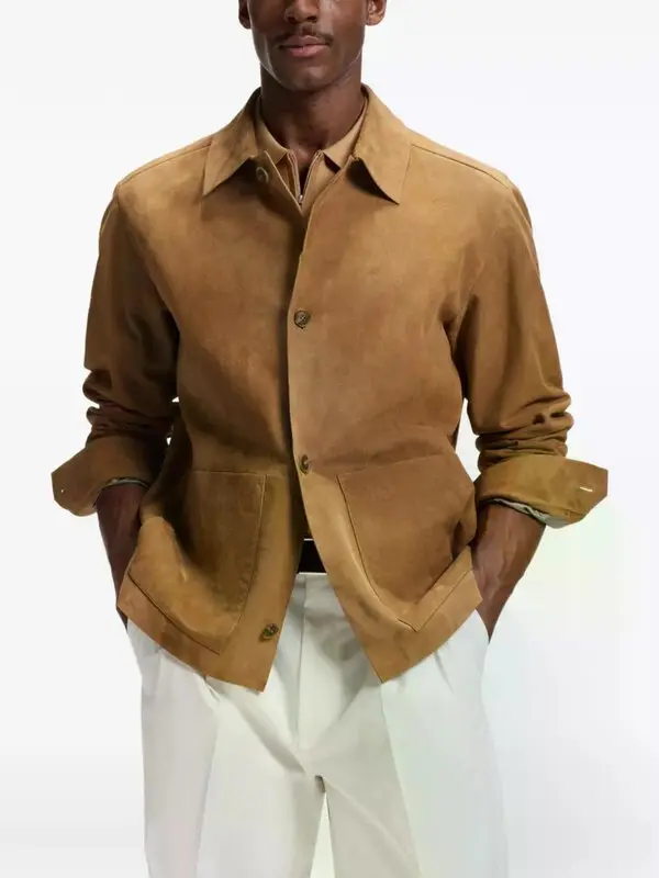 BOSS Suede Button-up Leather Jacket