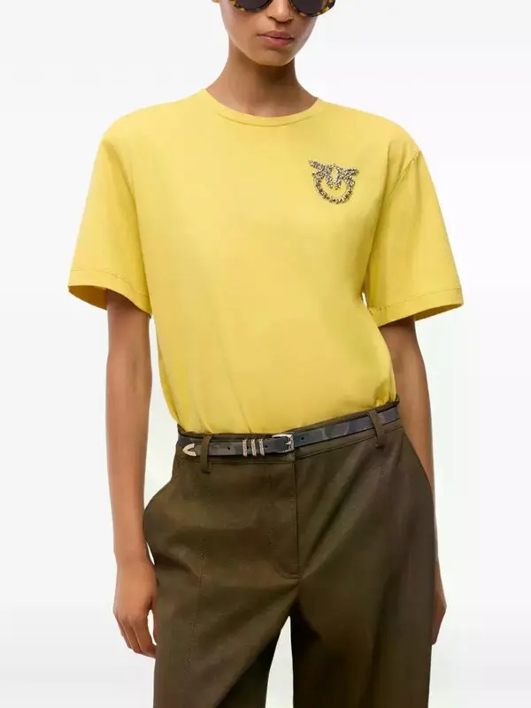 Pinko Love Birds Crystal Embellished T-shirt - Yellow