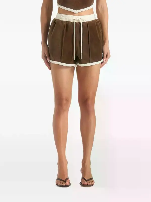 Manière De Voir Delina In Contrast Velour Mini Shorts - Brown
