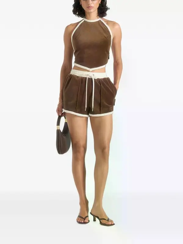 Manière De Voir Contrast Velour Mini Shorts - Brown