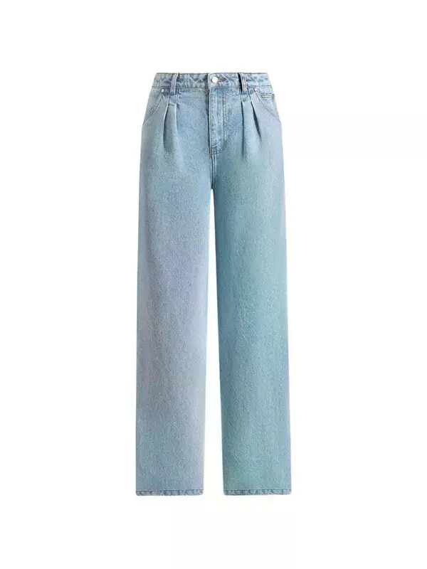 Manière De Voir Manierè De Voir Mid Wash Twin Pleat Wide-leg Denim Jeans - Blue