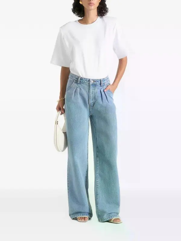 Manière De Voir Manierè De Voir Mid Wash Twin Pleat Wide-leg Denim Jeans - Blue