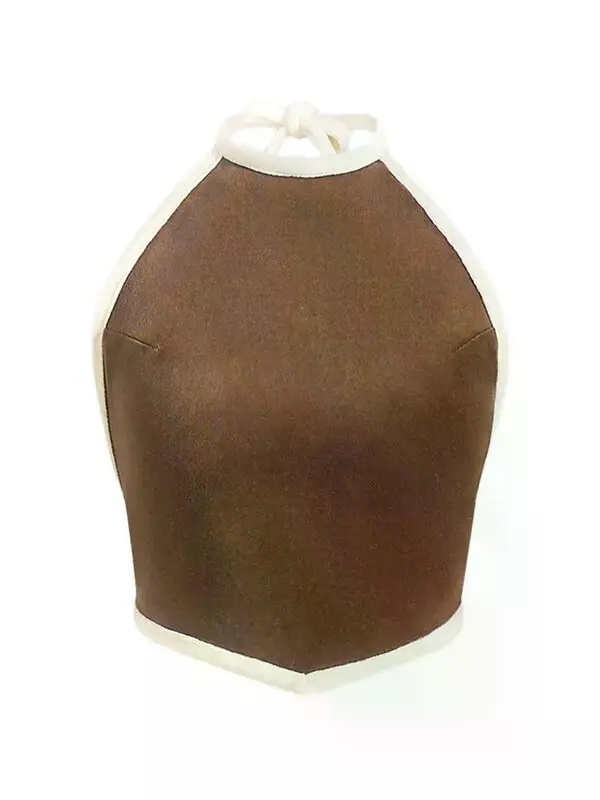 Manière De Voir Contrast Velour Halter Top - Brown