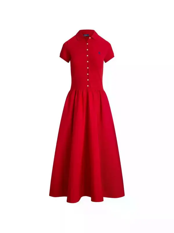 Polo Ralph Lauren Button-details Polo-collar Cotton Midi Dress - Red