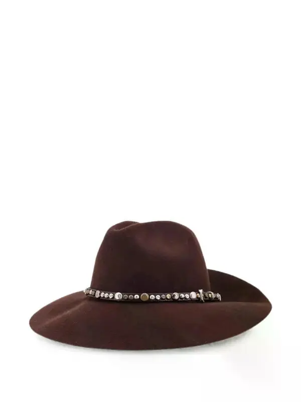 GOLDEN GOOSE Golden Studded Leather Fedora Hat - Brown