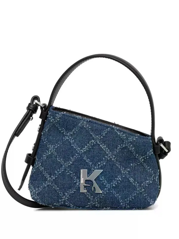Karl Lagerfeld Logo Plaque Quilted Denim Crossbody Bag