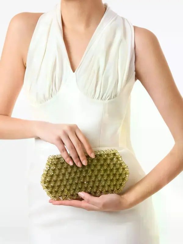 0711 TBILISI Lizzie Bead-embellished Clutch Bag - Green