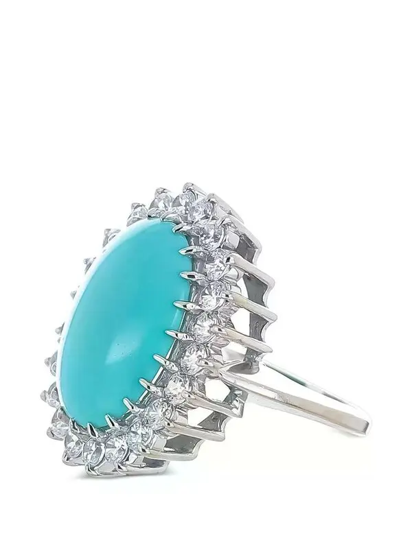 FANTASIA BY DESERIO Oval Turquoise And Cubic Zirconia Ring In 14k White Gold