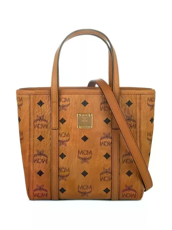 Mcm Visetos-print Logo-plaque Tote Bag - Brown