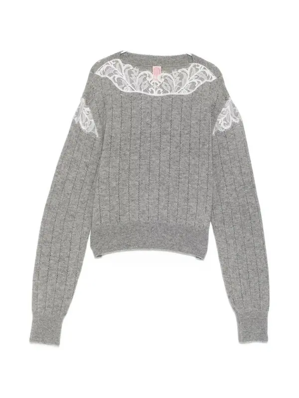 FETICO Hairy-lace Panelled Crop Sweater - Grey