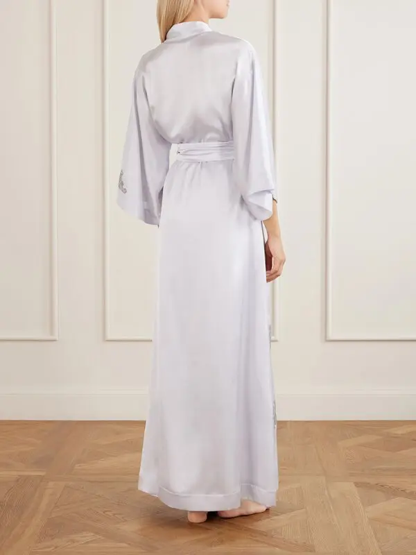 Carine Gilson Lace-appliqué Silk-satin Robe