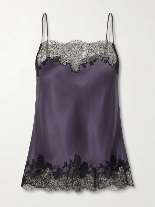 Carine Gilson Lace-trimmed Silk-satin Camisole - Gray