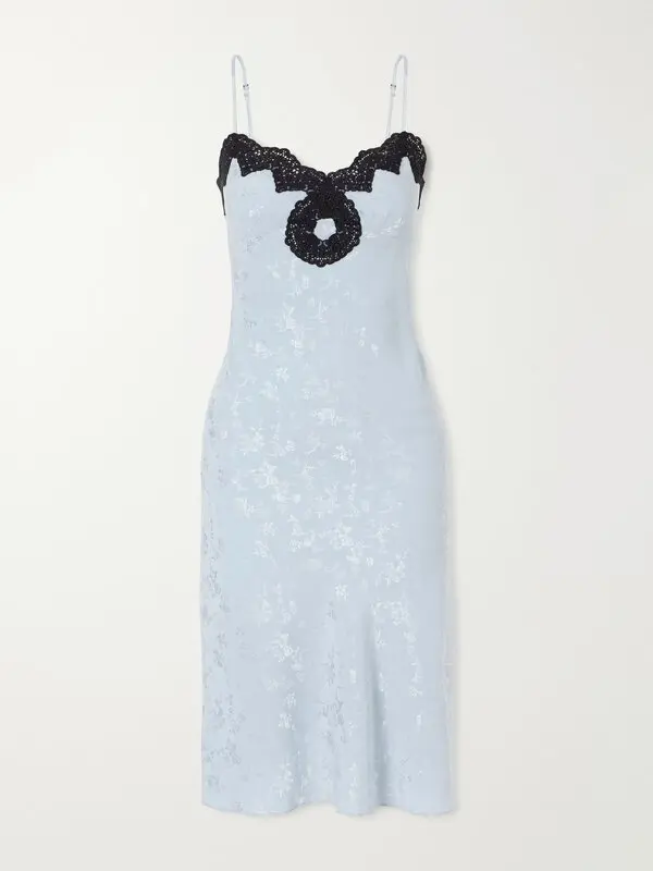 Maison Mayle Pina Lace-trimmed Silk-crepe De Chine Midi Dress - Blue