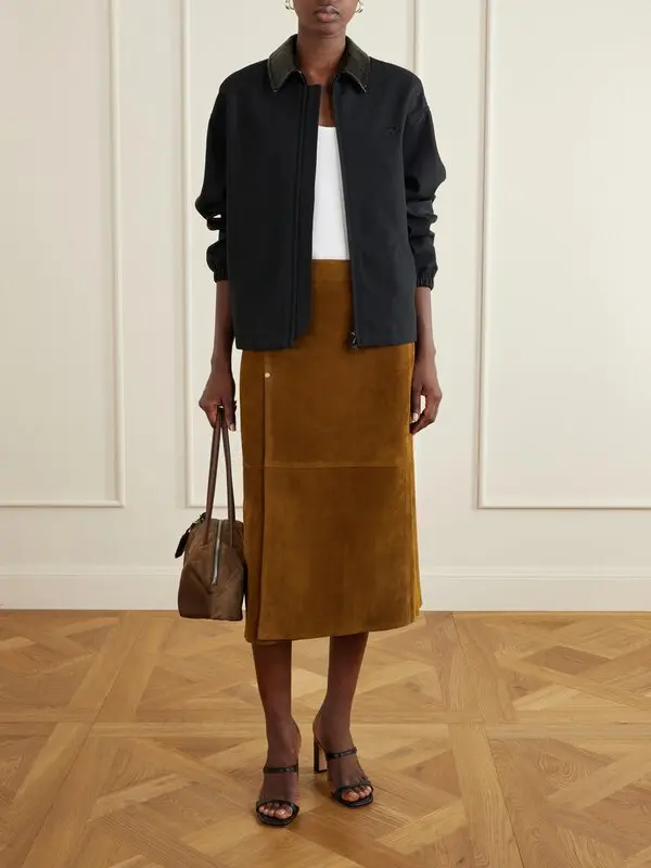 Max Mara Logo-debossed Leather-trimmed Suede Shoulder Bag - Brown
