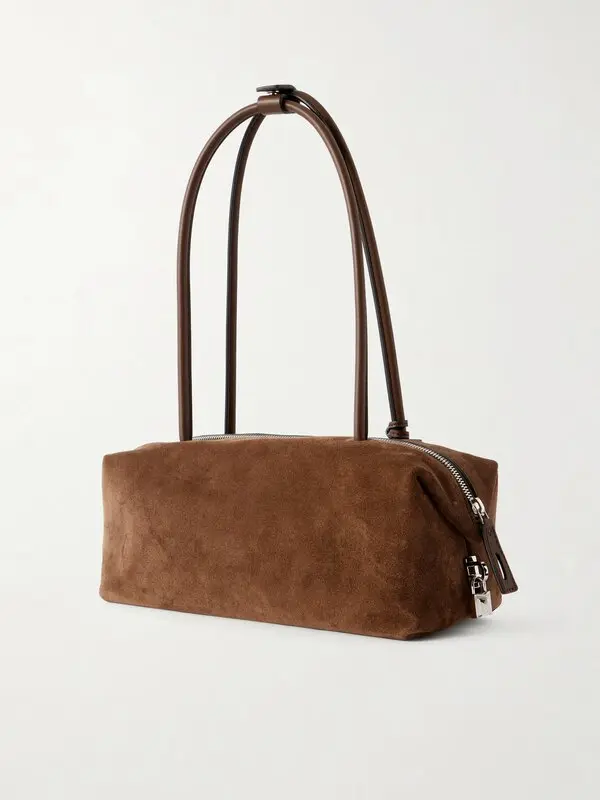 Max Mara Logo-debossed Leather-trimmed Suede Shoulder Bag - Brown