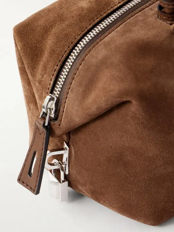 Max Mara Logo-debossed Leather-trimmed Suede Shoulder Bag - Brown