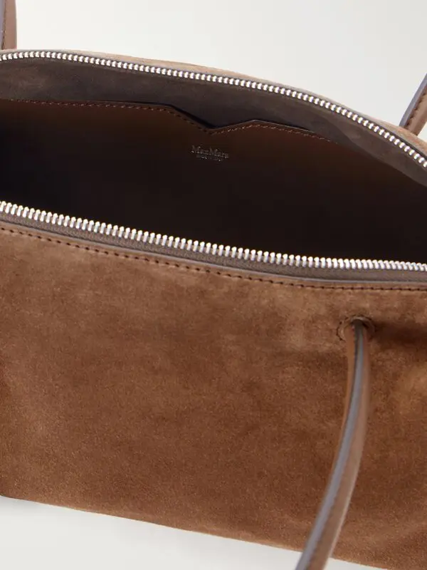 Max Mara Logo-debossed Leather-trimmed Suede Shoulder Bag - Brown