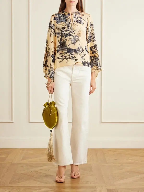 Etro Floral And Fauna Print Silk Crepe De Chine Blouse