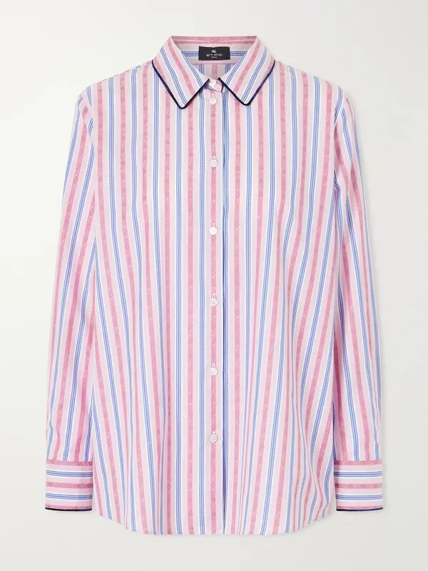 Etro Striped Floral-jacquard Cotton-poplin Shirt - Red