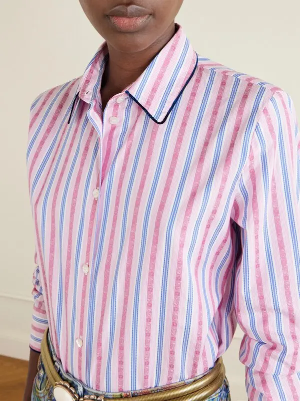 Etro Striped Floral-jacquard Cotton-poplin Shirt