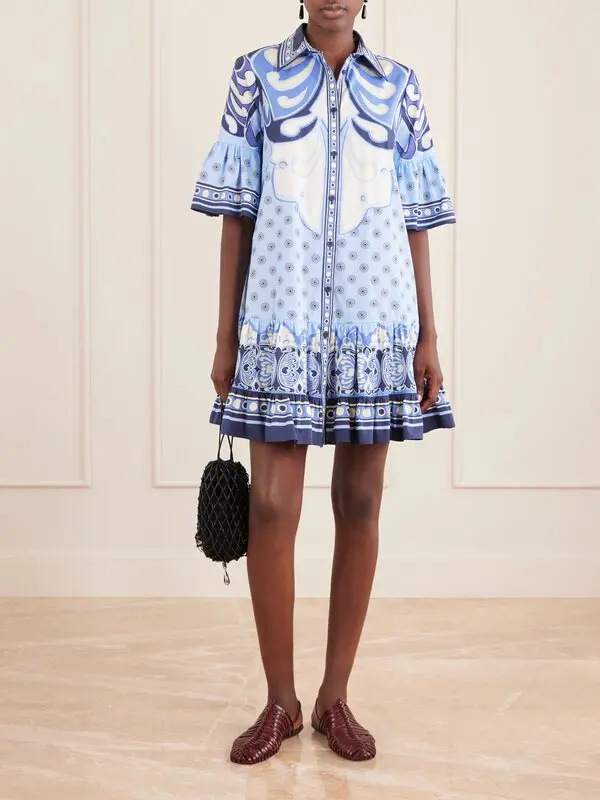 La DoubleJ Choux Tiered Printed Cotton-poplin Shirt Dress - Blue