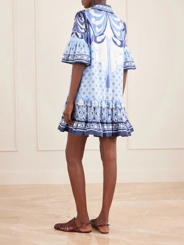 La DoubleJ Choux Tiered Printed Cotton-poplin Shirt Dress - Blue