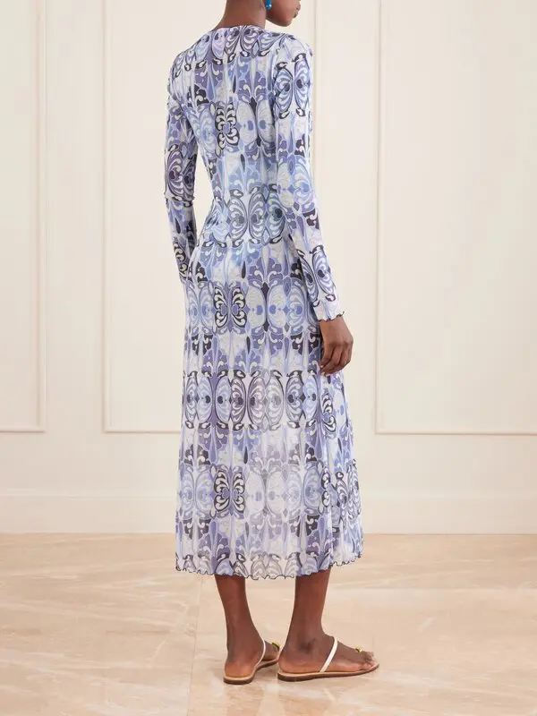 La DoubleJ Slinky Swing Printed Chiffon Midi Dress