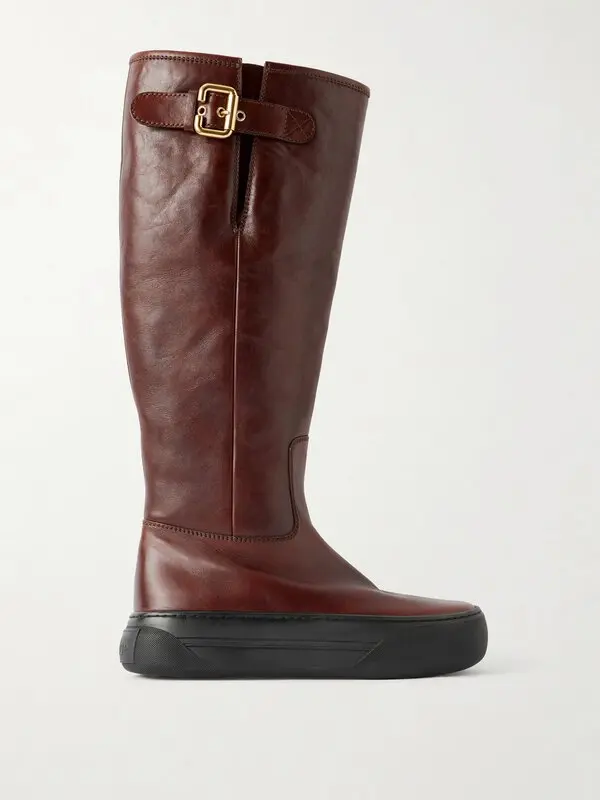 Chloé Delia Leather Knee Boots - Brown