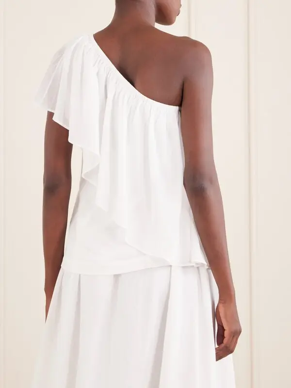 Rosie Assoulin Wedge One-shoulder Ruffled Cotton-voile Blouse