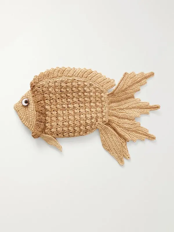 ANYA HINDMARCH Fish Raffia And Leather-trimmed Clutch - Neutrals