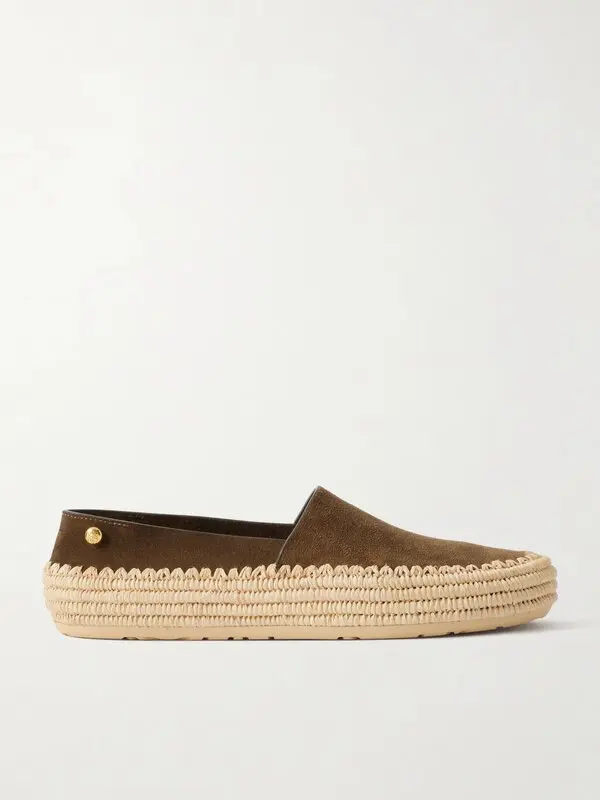 Loewe Paula's Ibiza Rio Suede And Raffia Espadrilles - Green