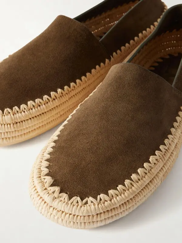 Loewe Paula's Ibiza Rio Suede And Raffia Espadrilles - Green