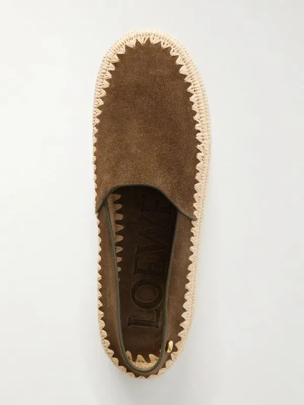 Loewe Paula's Ibiza Rio Suede And Raffia Espadrilles - Green
