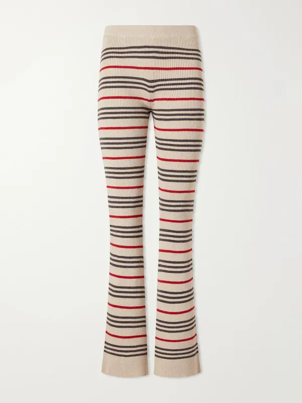 THE ELDER STATESMAN Libeccio Striped Wool, Silk And Linen-blend Flared Pants - Neutrals