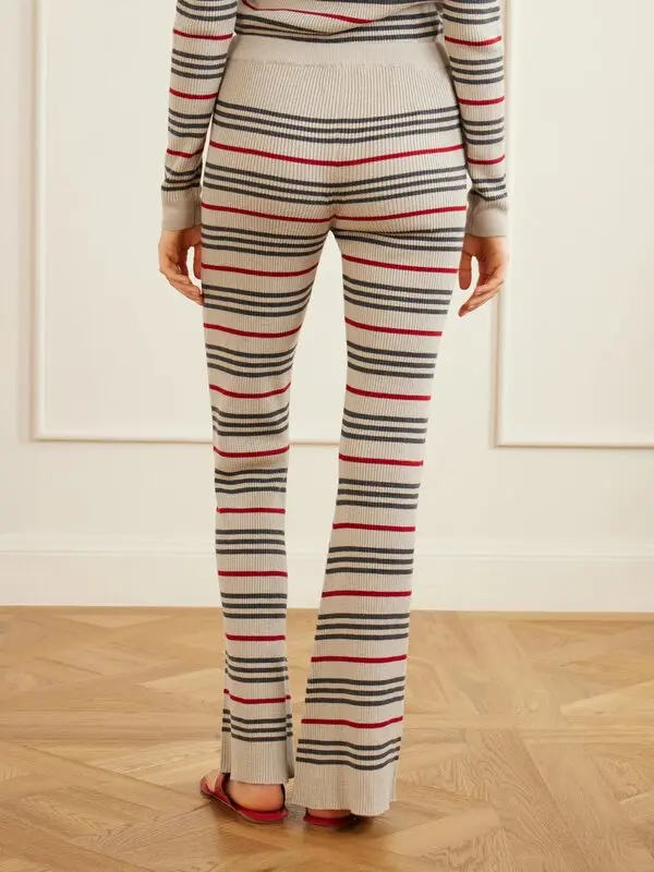 THE ELDER STATESMAN Libeccio Striped Wool, Silk And Linen-blend Flared Pants