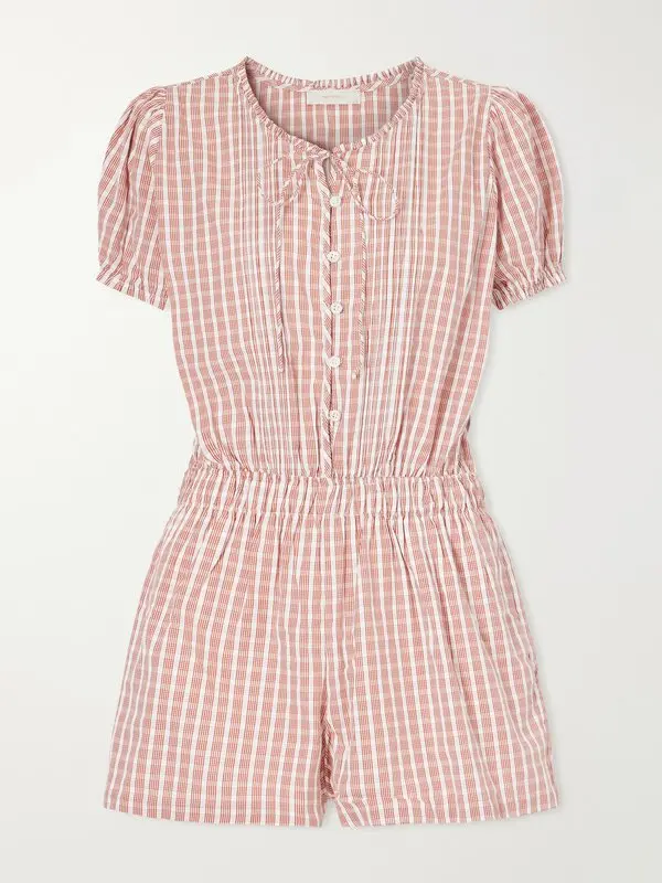 Faithfull The Brand Emilie Checked Cotton Poplin Playsuit - Red