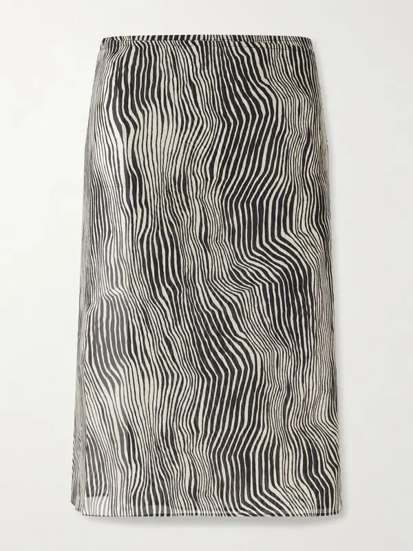 ST. AGNI Savannah Zebra-print Silk Midi Wrap Skirt - Brown