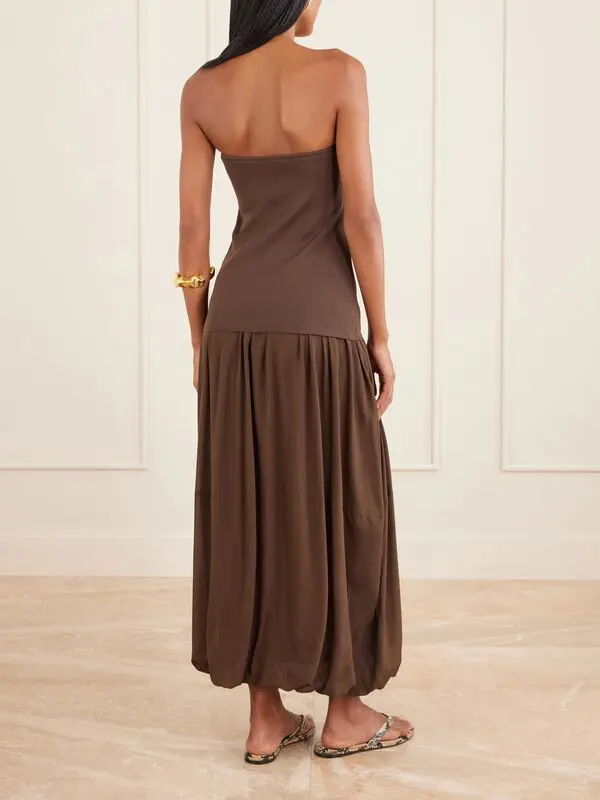 ST. AGNI Ribbed Pleated Midi Dress - Brown